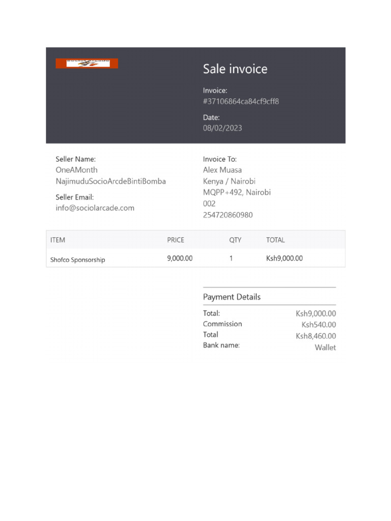 Shofco Sponsorship Invoice | PDF