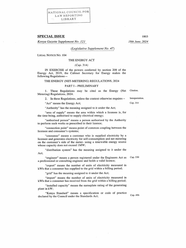 LN104 - 2024. Net Metering Regulations | PDF