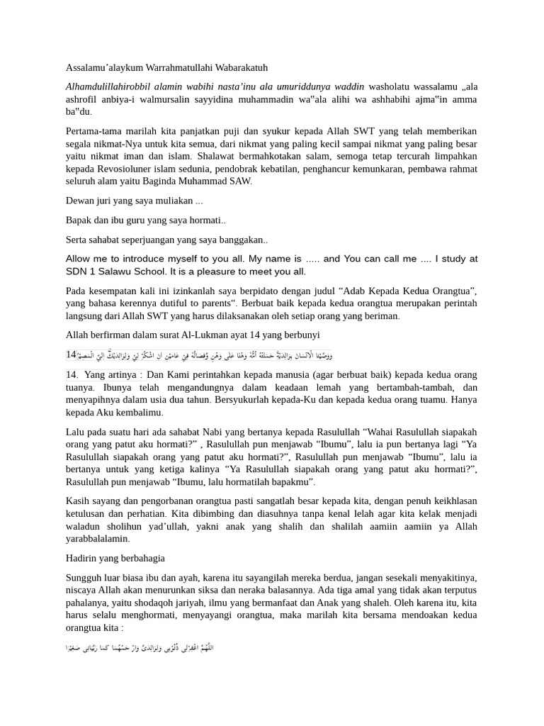 teks pidato berbakti kepada kedua orangtua | PDF