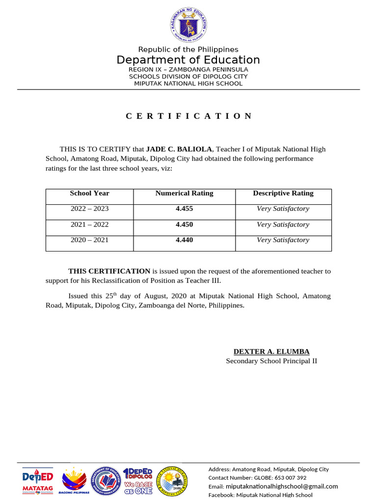 Certification for Teacher Reclassification | PDF