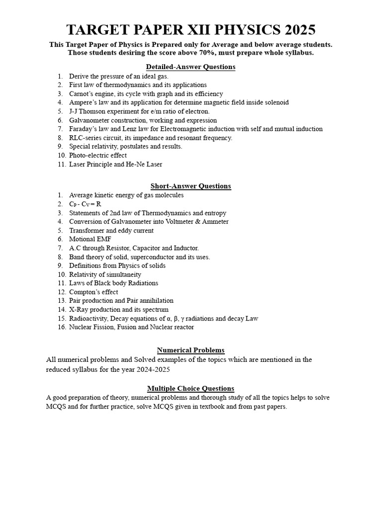 Target Paper XII-2025 | PDF