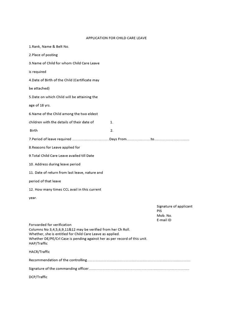 Child Care Leave Application Form | PDF