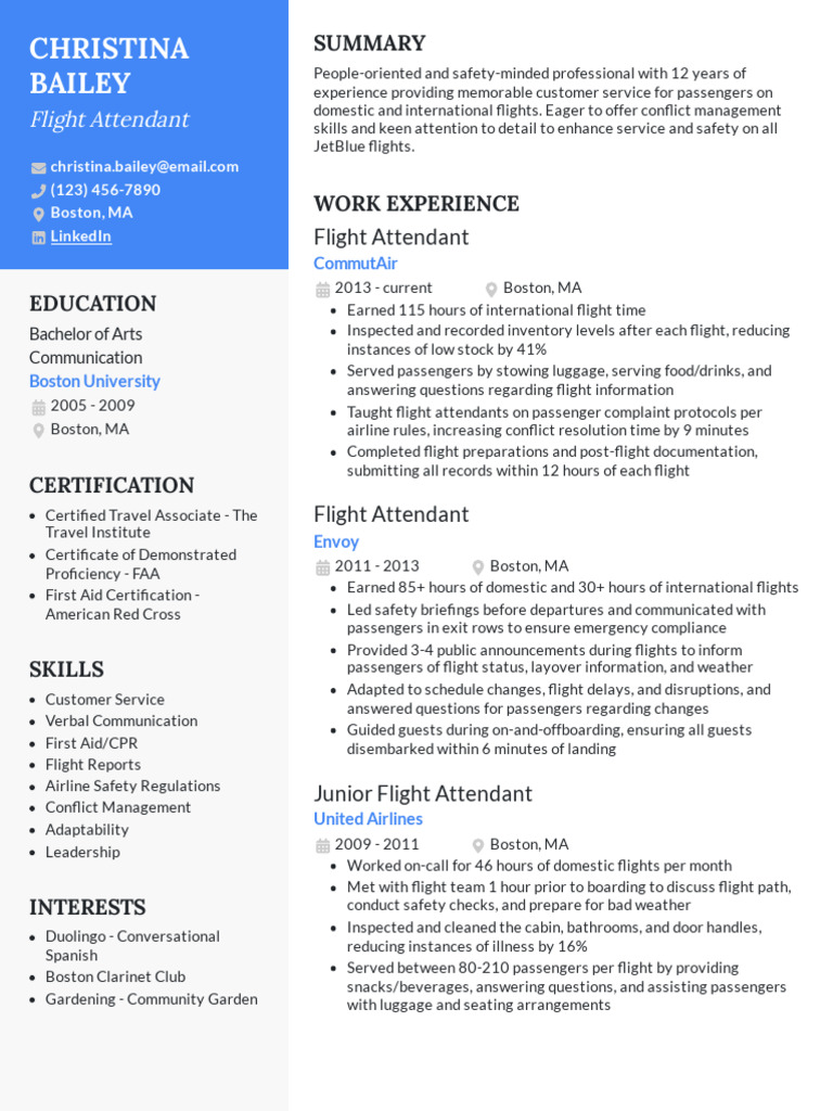 flight-attendant-resume-example | PDF | Flight Attendant | Aviation Safety