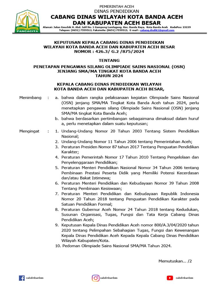 Bna SK Pengawas Osnk 2024 | PDF