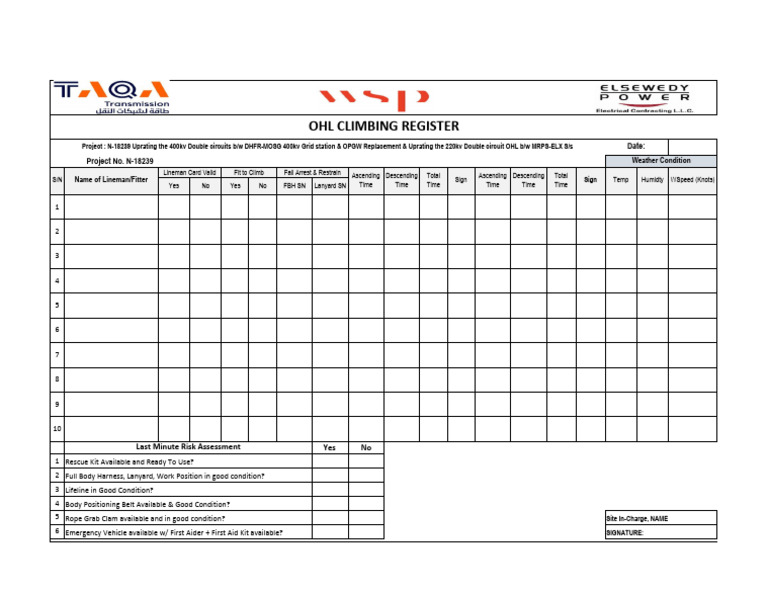 HSE Forms 21 - OHL Climbers Register Rev A - 18239 | PDF