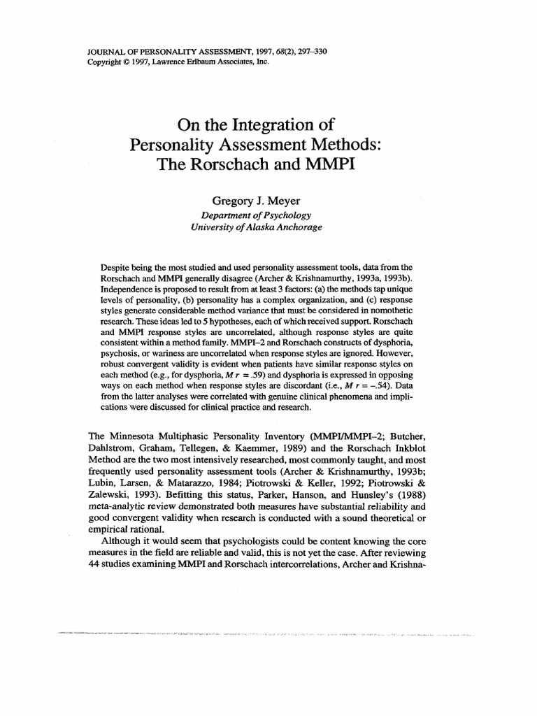 Meyer 1997 JPA On The Integration of Assessment Methods | PDF