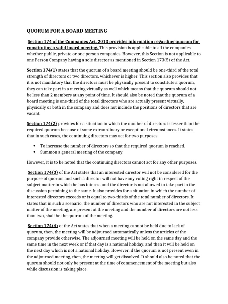 Quorum For A Board Meeting | PDF | Quorum | Committee