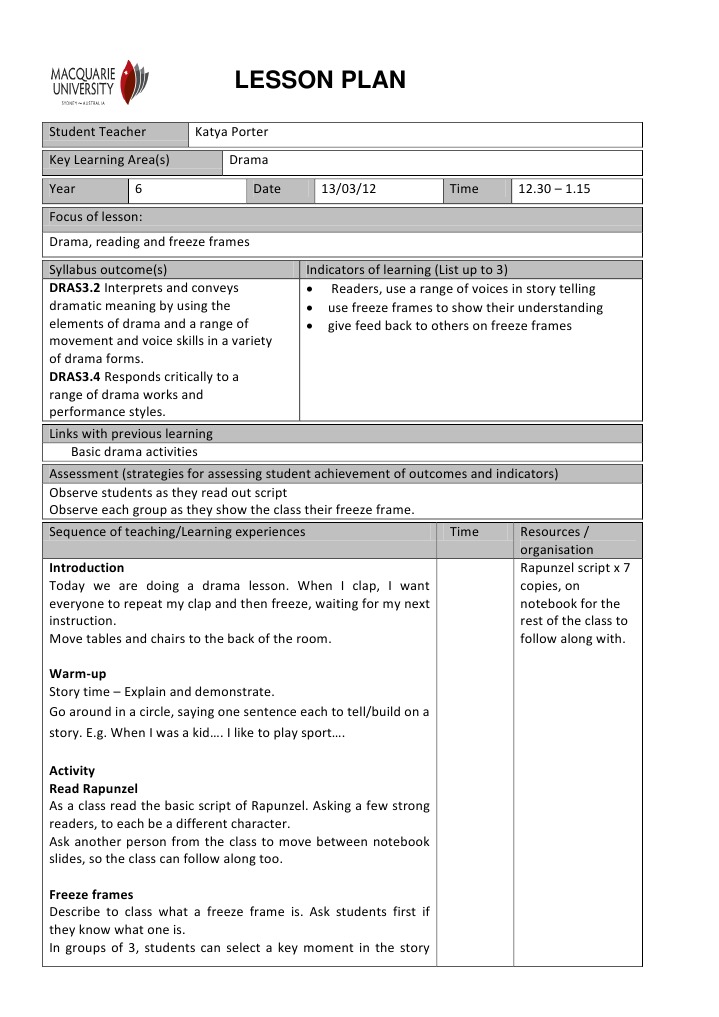 13-03-12 Lesson Plan Drama | PDF