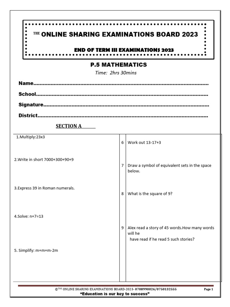 p.5 Math End Pf Term III p.5 | PDF | Mathematics | Elementary Mathematics