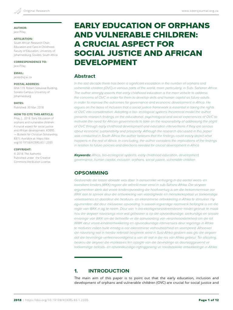 Early Education for Orphans in Africa | PDF | Child Development ...
