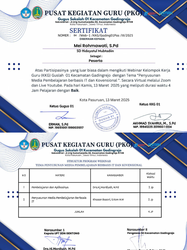 Mei Rohmawati, S.pd-sertifikat KKG 01 | PDF