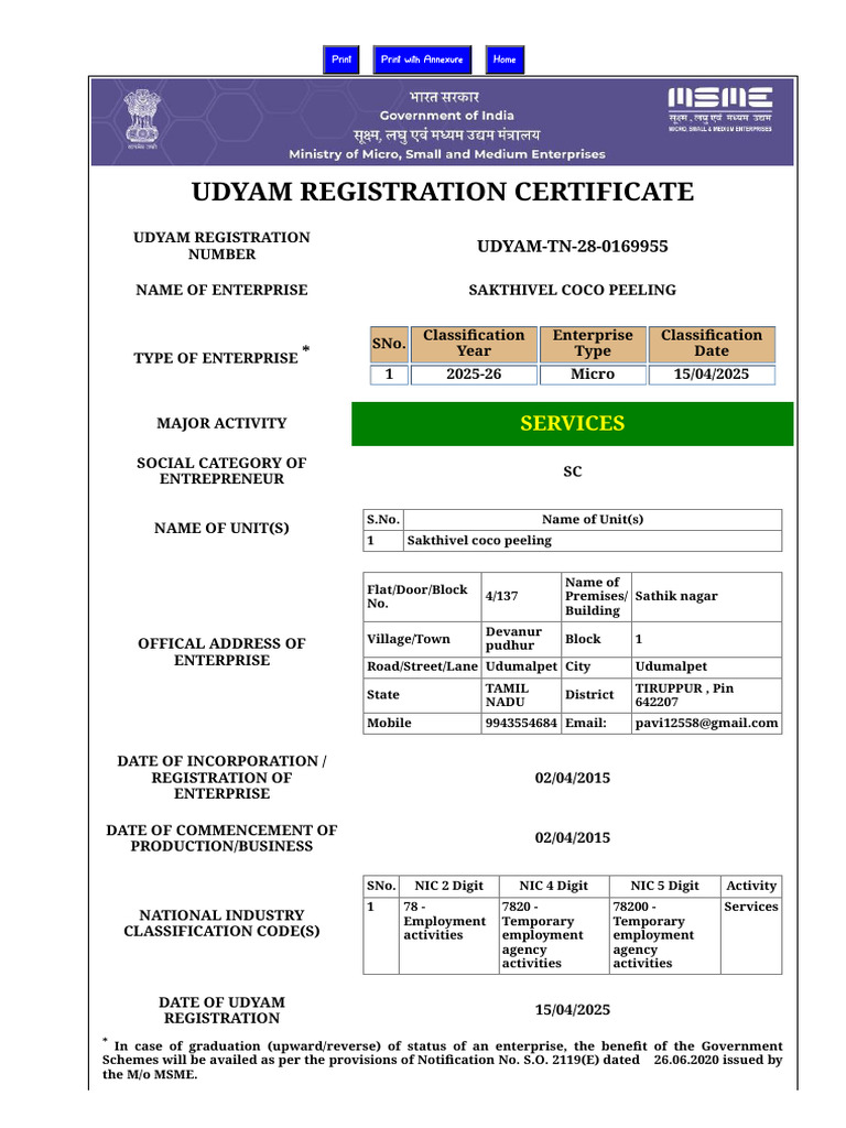 Print _ Udyam Registration Certificate | PDF