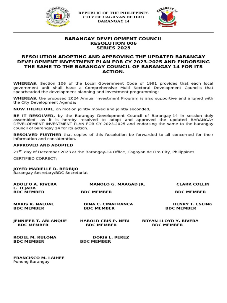 Resolution-Bdc For New Bdip 2023 December | PDF