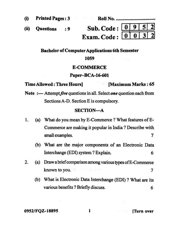 BCA 6th Sem E-Commerce BCA-16-601 May 2019 | PDF