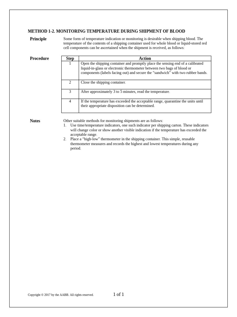 1-2 Monitoring Temperature During Shipment of Blood | PDF