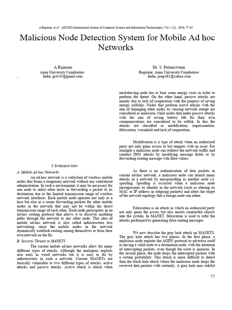 Malicious Node Detection System For Mobile Ad Hoc Networks | PDF | Wireless Ad Hoc Network ...