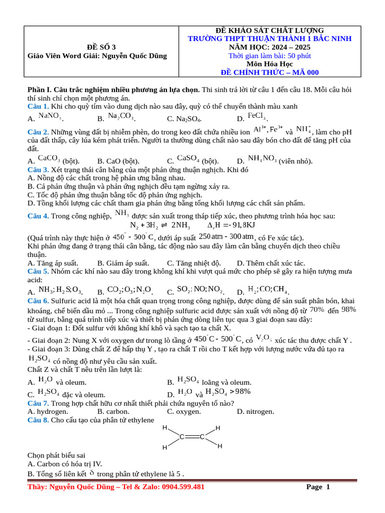 2024-2025 KSCL THPT Thuận Thành Bắc Ninh | PDF