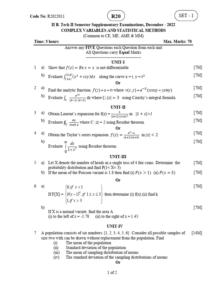 Complex Variables and Statistical Methods Dec 2022 | PDF | Standard Deviation | Statistical Theory