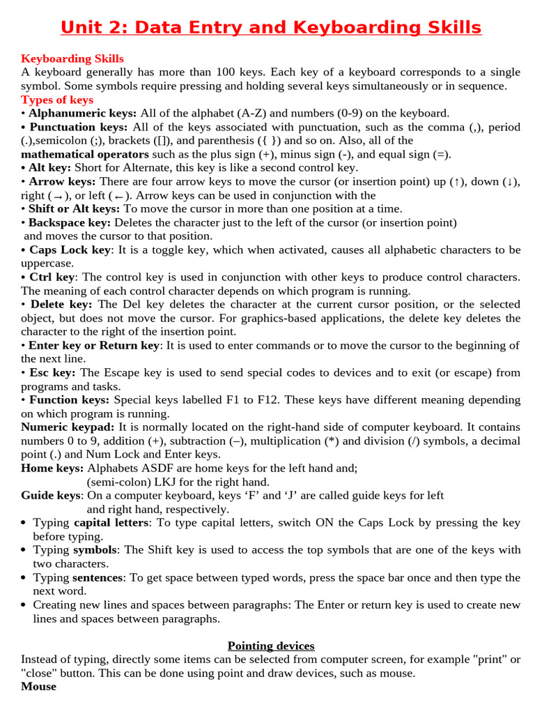 Unit-2 Data Entry & Keyboard Skilling | PDF | Computer Keyboard | Computing