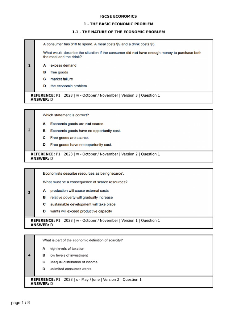 IGCSE Economics: Basic Economic Problem | PDF