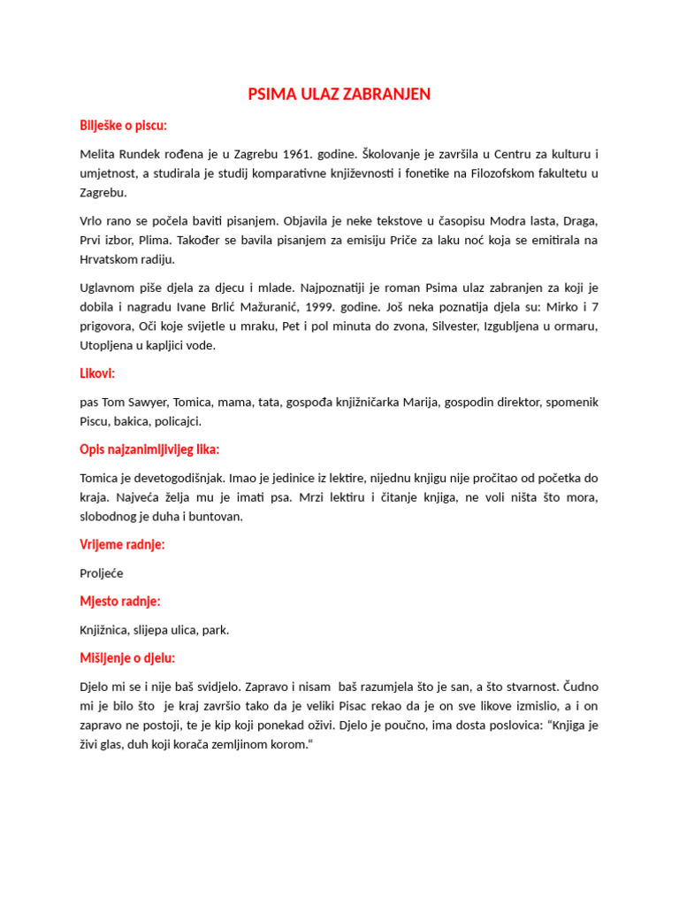 PSIMA ULAZ ZABRANJEN - Najvažnije | PDF