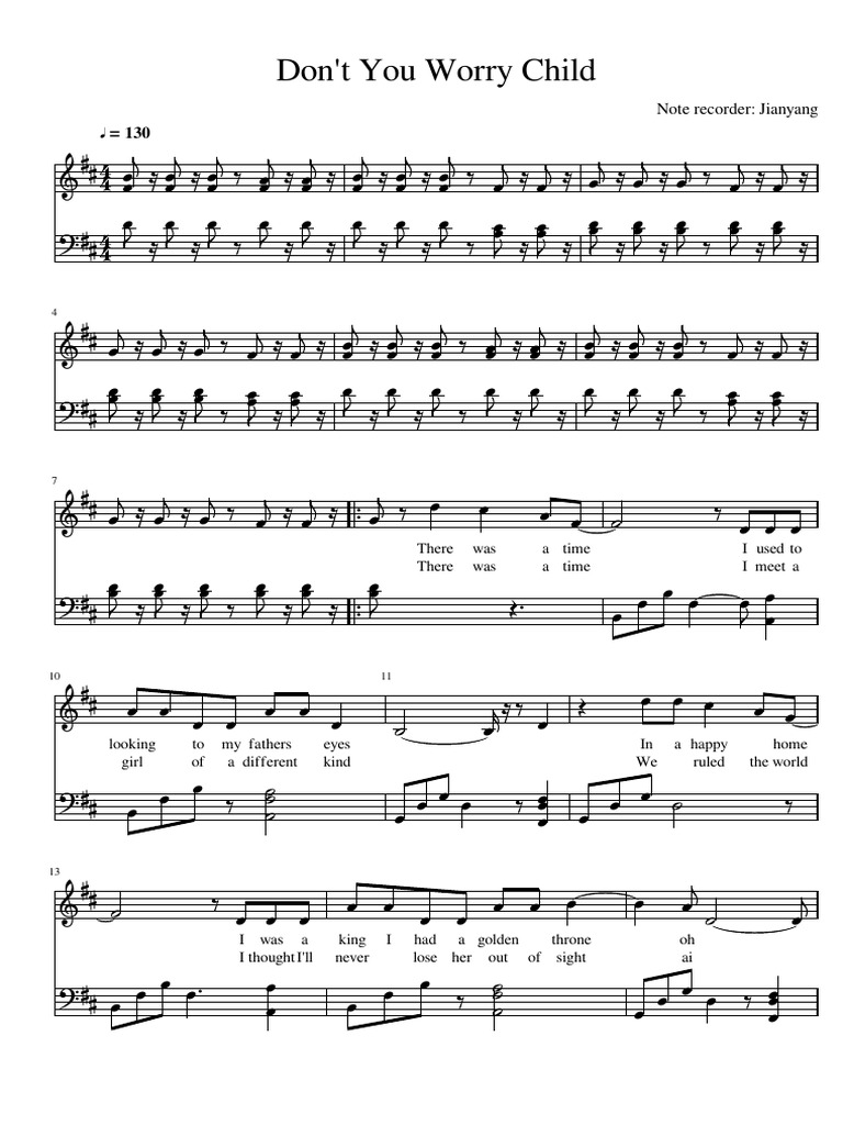 Dont You Worry Child - Piano With Lyrics | PDF | Recorded Music | Albums