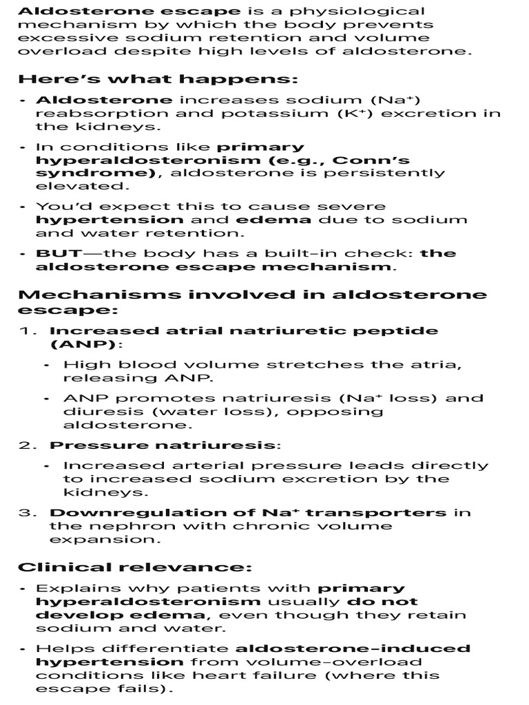 Aldosterone Escape Mechanism | PDF