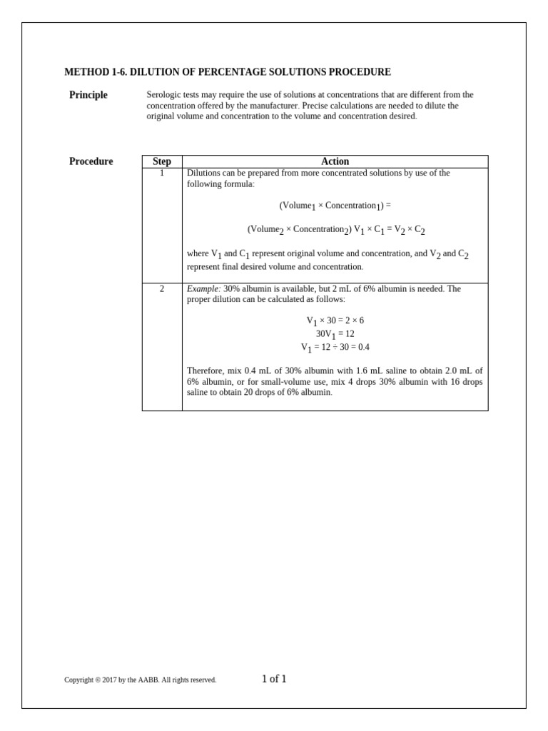 1-6 Dilution of Percentage Solutions Procedure | PDF
