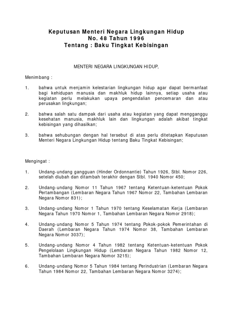 KEPMENLH No 48 Tahun 1996 | PDF