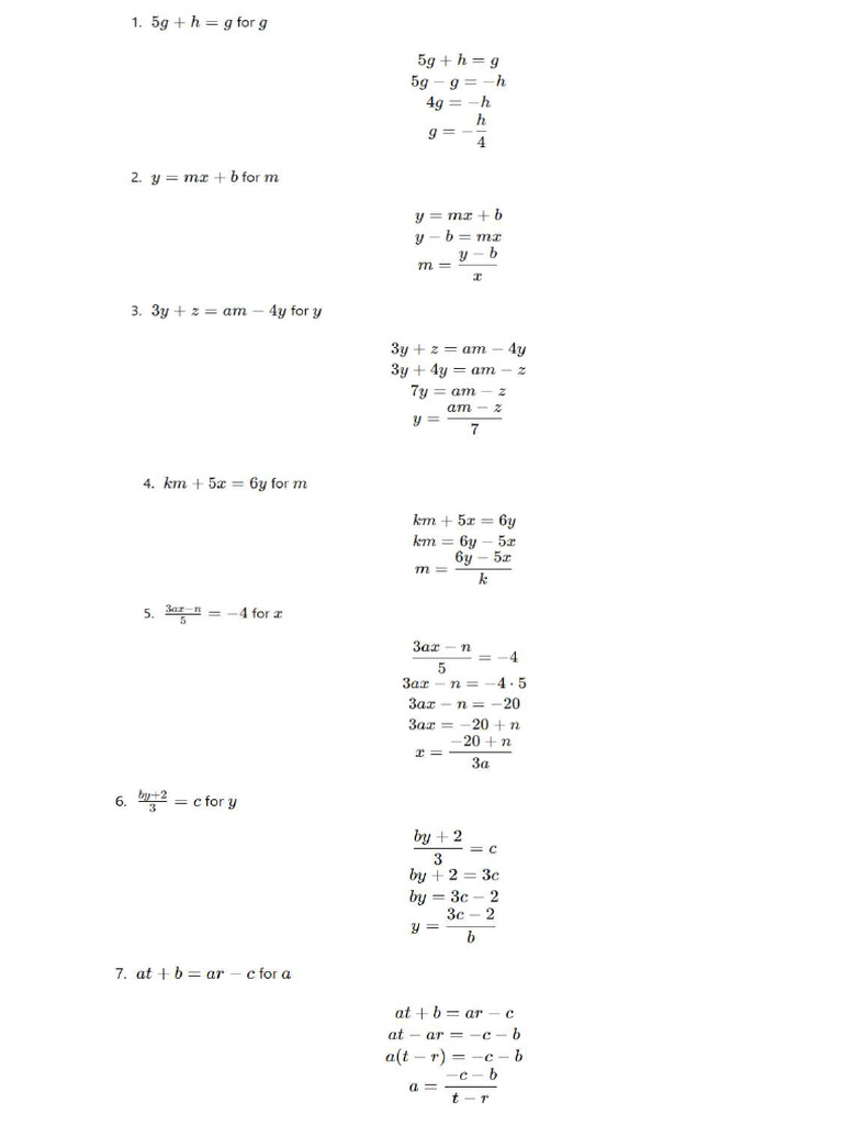 Algebra II A - SL1 - Literal Equations | PDF