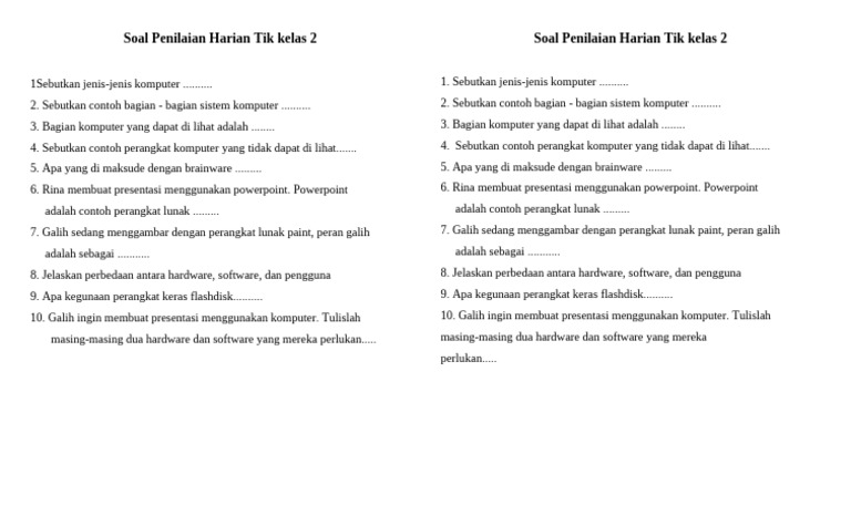 Soal Penilaian Harian Tik Kelas 2 MST 2 | PDF