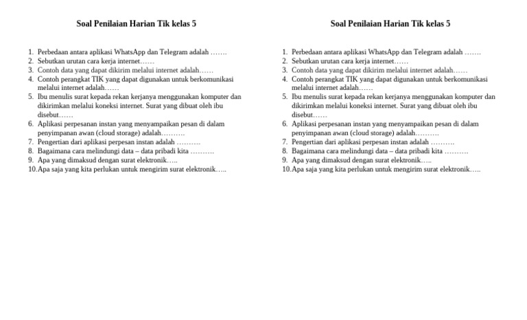 Soal Penilaian Harian Tik Kelas 5 MST 2 | PDF