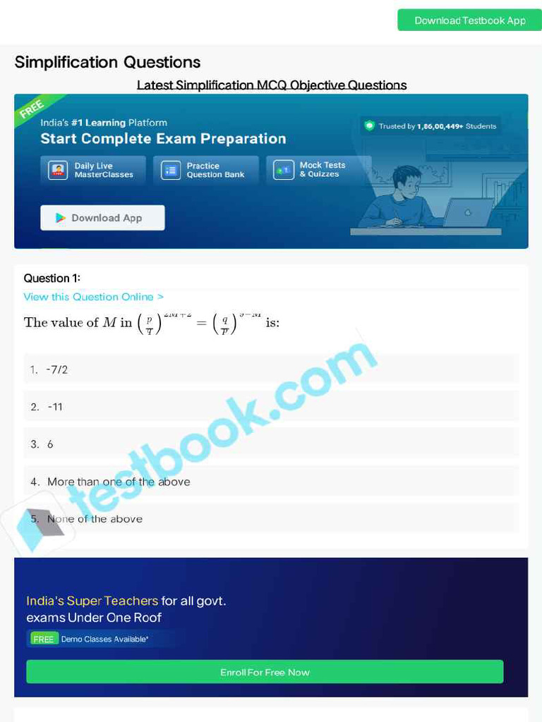 MCQ On Simplification 5eea6a1039140f30f369e808 | PDF