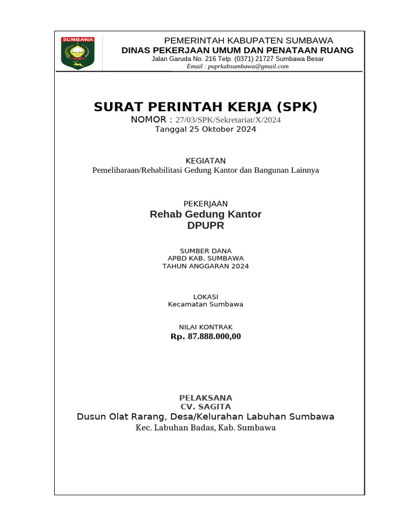 SPK Rehab Gedung Kantor Sumbawa 2024 | PDF