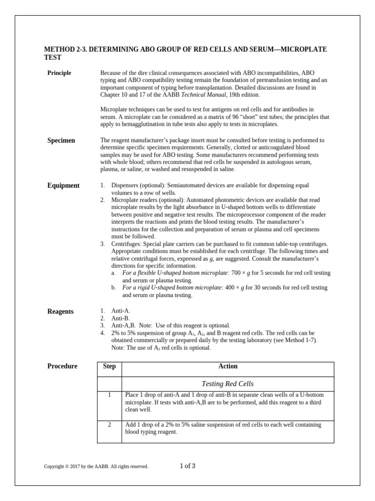 2-3 Determining ABO Red Cells and Serum, Microplate Test | PDF | Blood ...