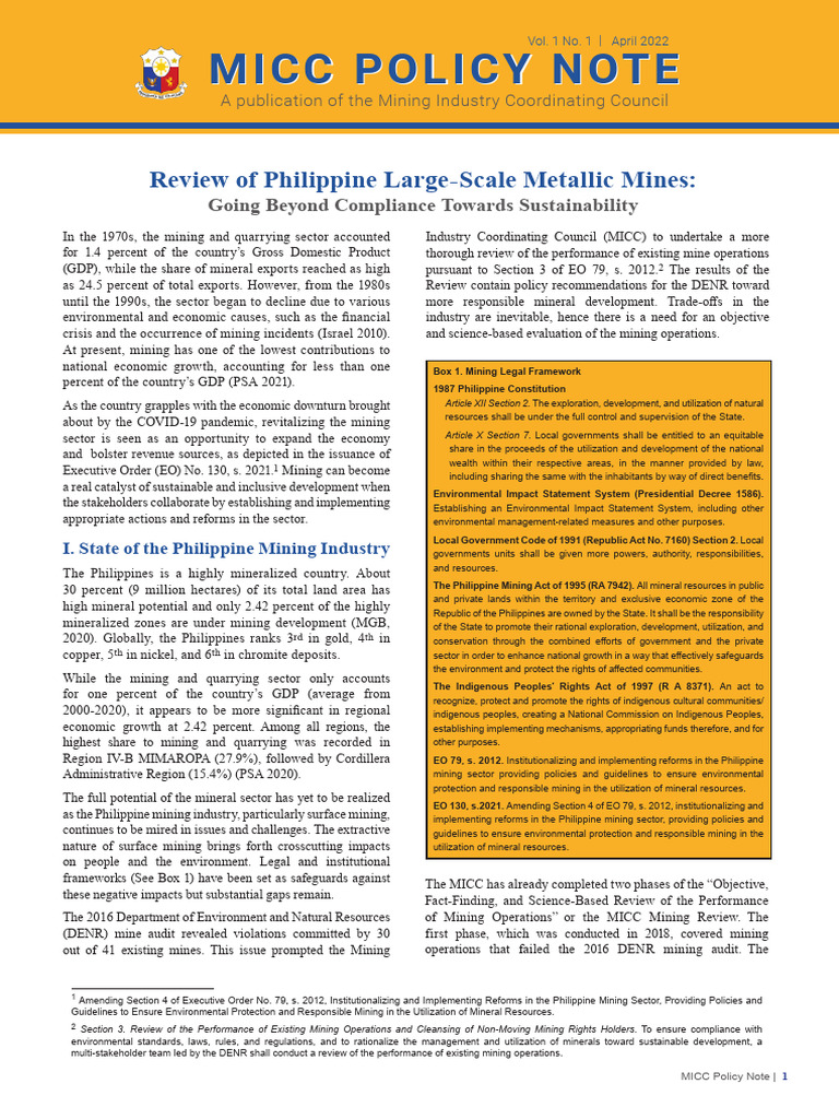 MICC Mining Policy Note Online Version | PDF | Mining | Regulatory ...