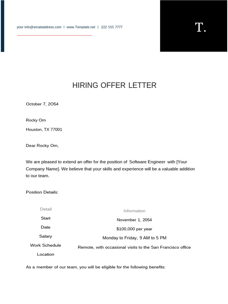 Hiring Offer Letter Template 2 | PDF