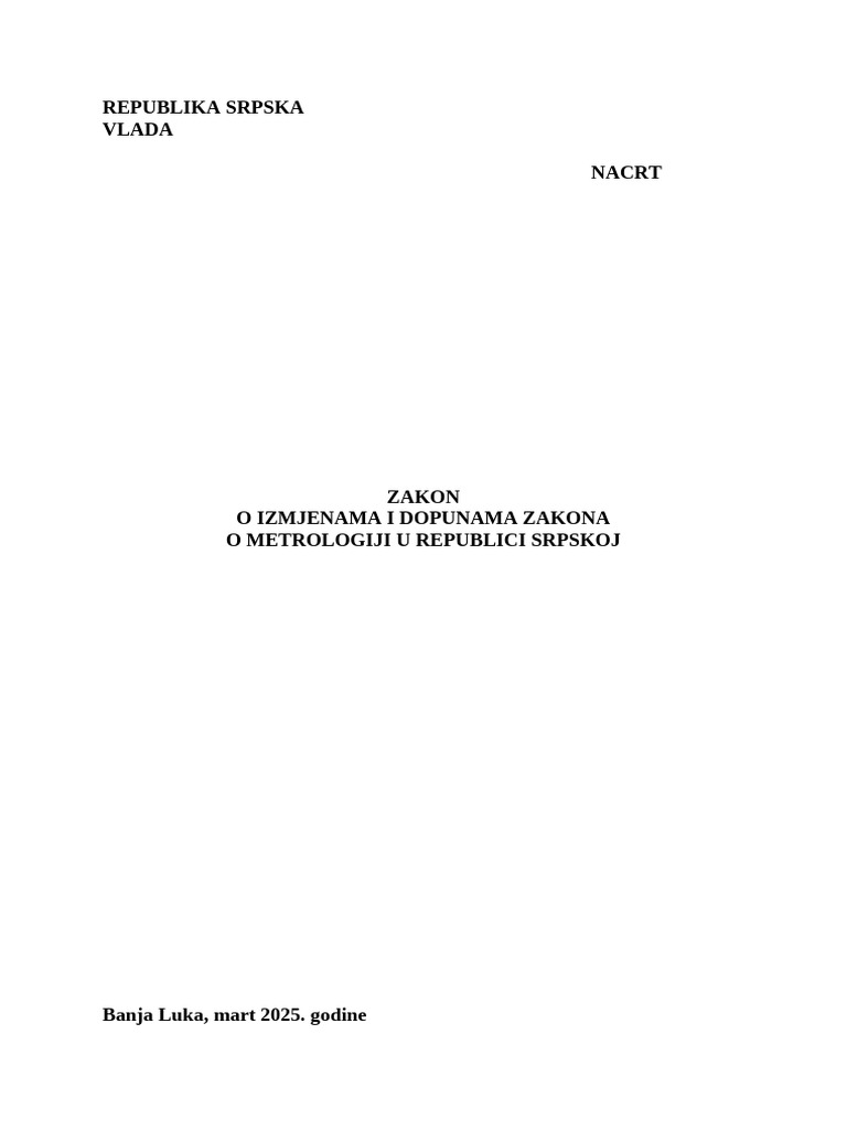 Nc Zak o Izmj i Dop Zak o Metrologiji u RS | PDF