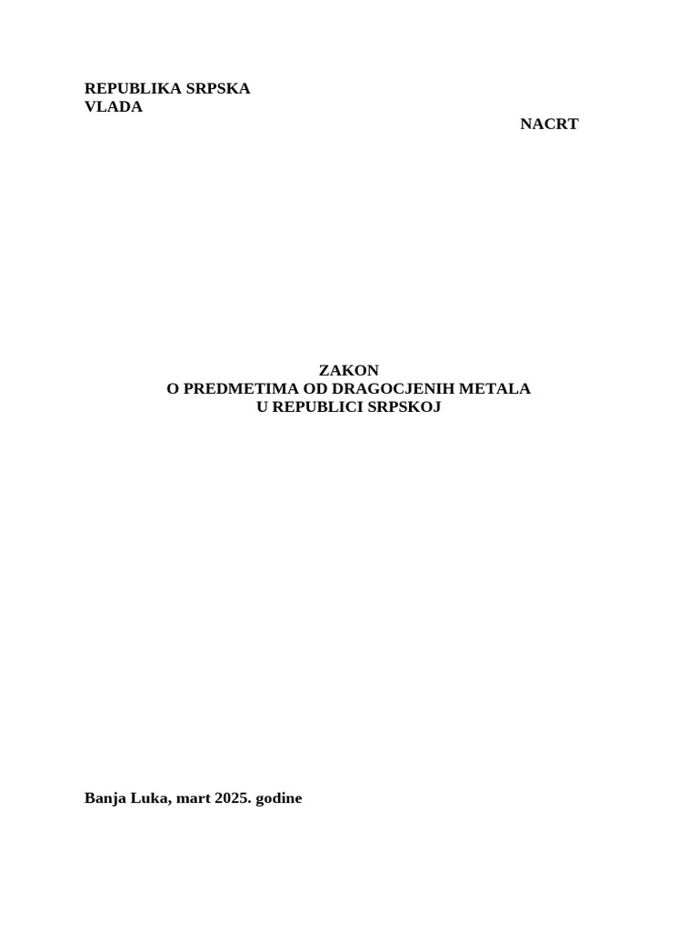 Nc Zak o Predmetima Dragocjenih Metala u RS | PDF