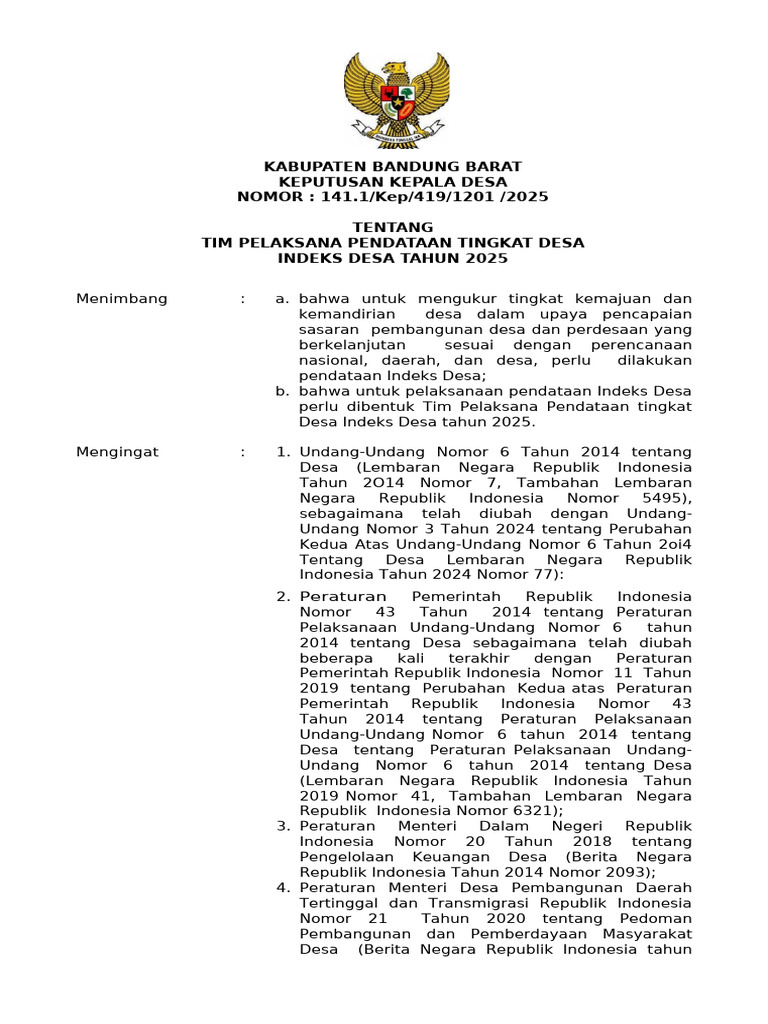 Tim Pendataan Indeks Desa 2025 Bandung Barat | PDF