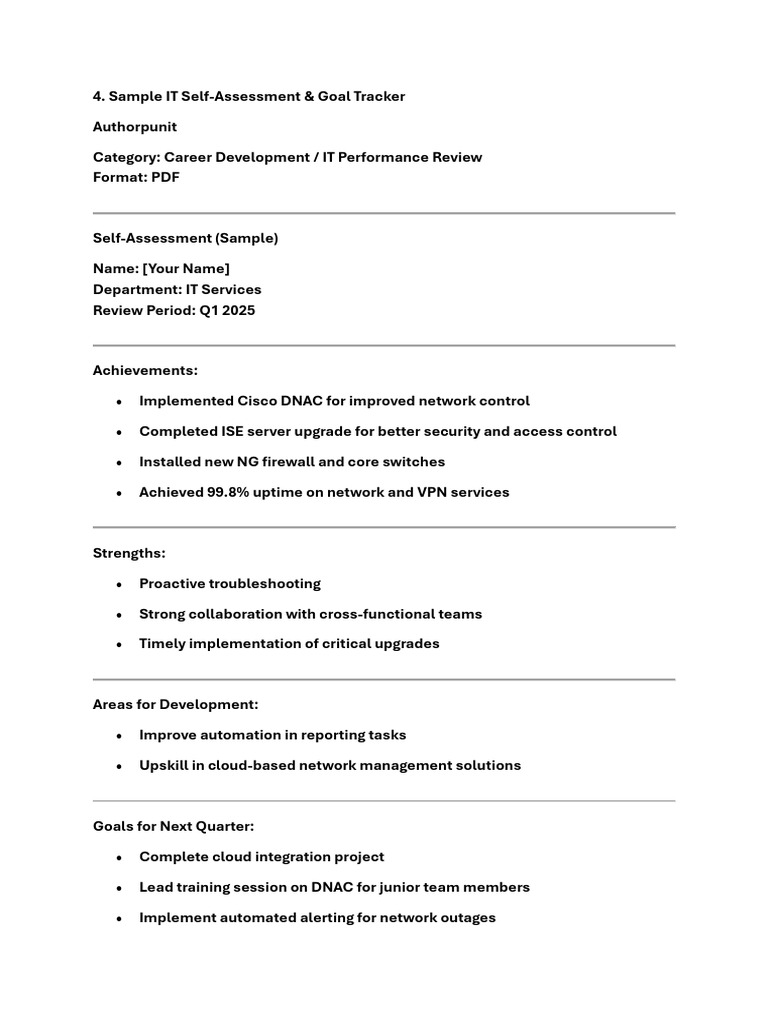 Sample IT Self-Assessment & Goal Tracker | PDF