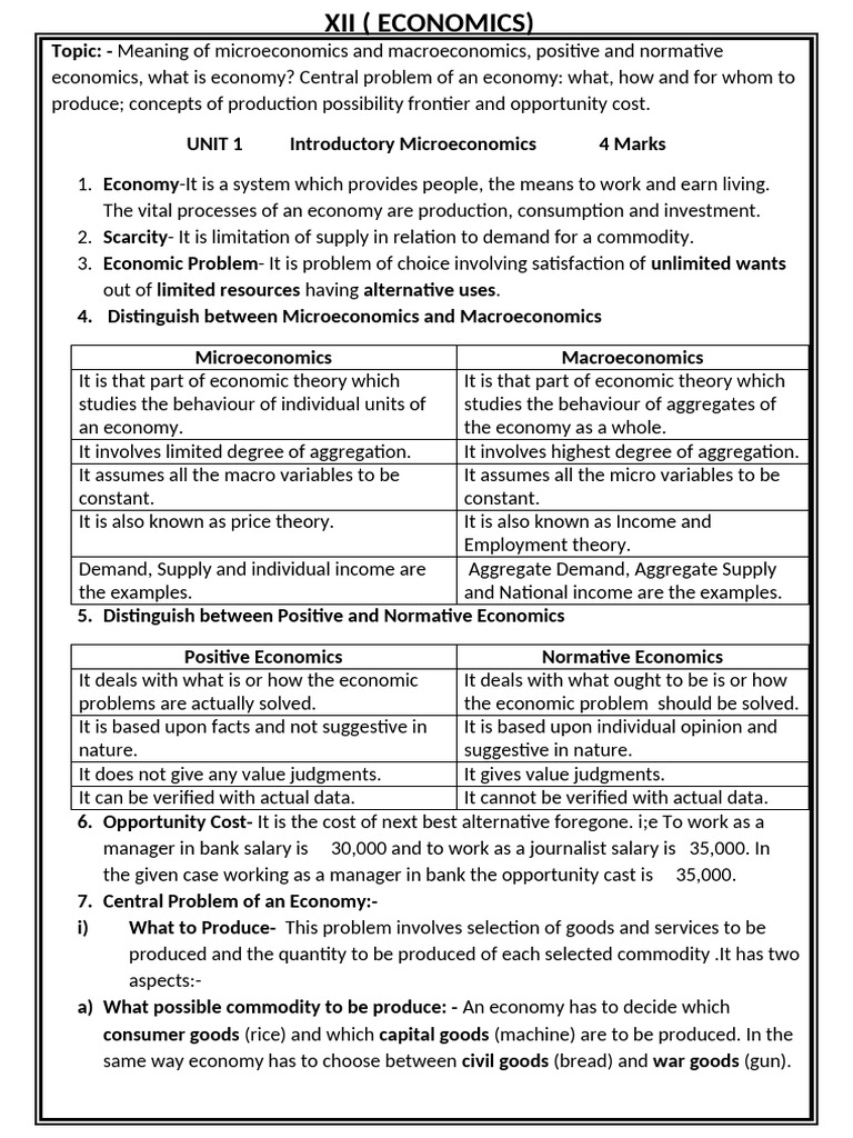 Unit1 class XI Economics | PDF | Economics | Microeconomics