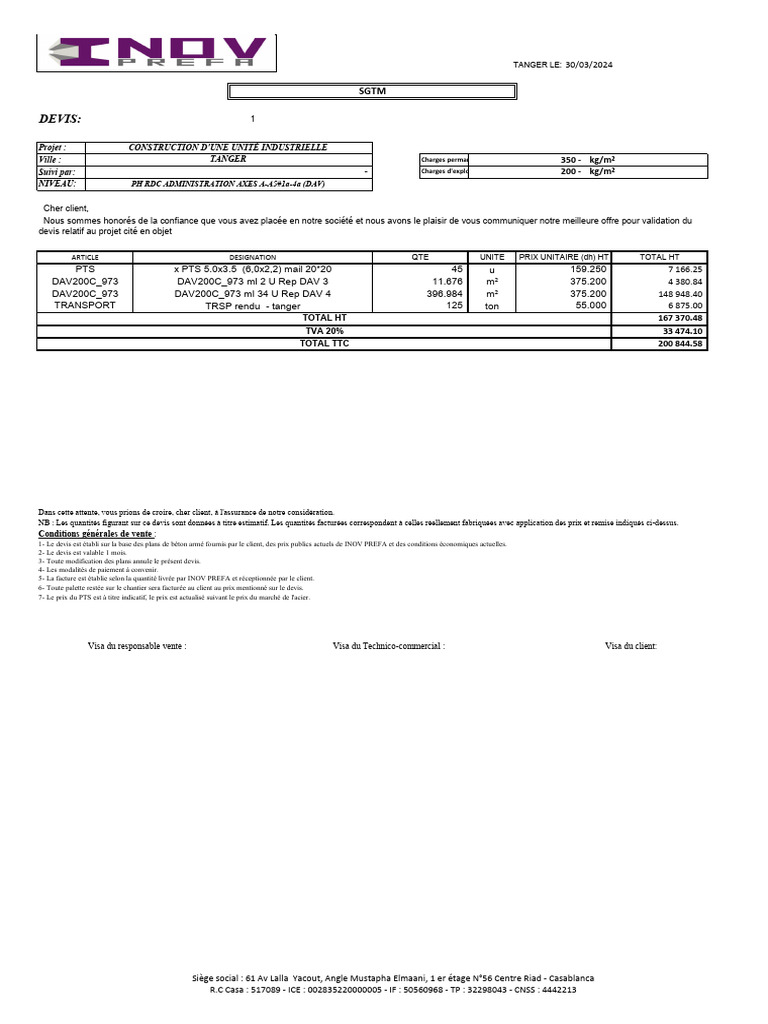 Devis pour construction unité industrielle | PDF | Taxe sur la valeur ...