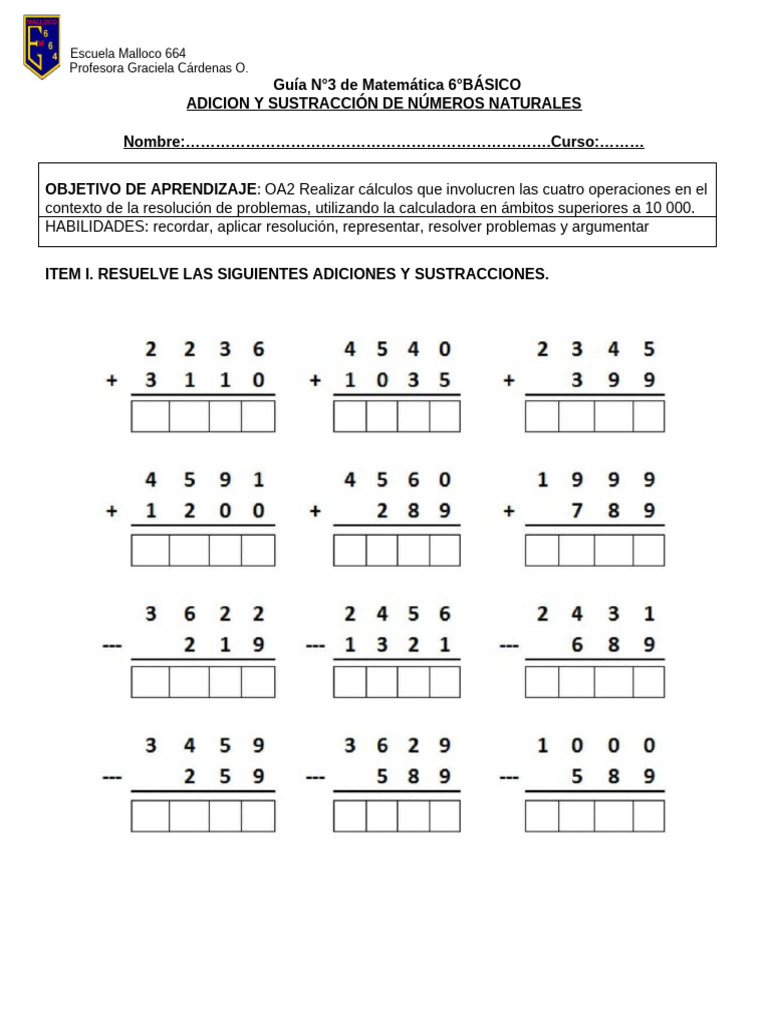 Adición y Sustracción en Matemáticas 6°B | PDF