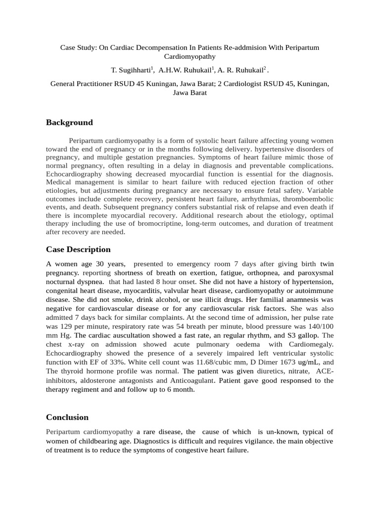 Case Study On Cardiac Decompensation in Patients Re | PDF | Heart ...