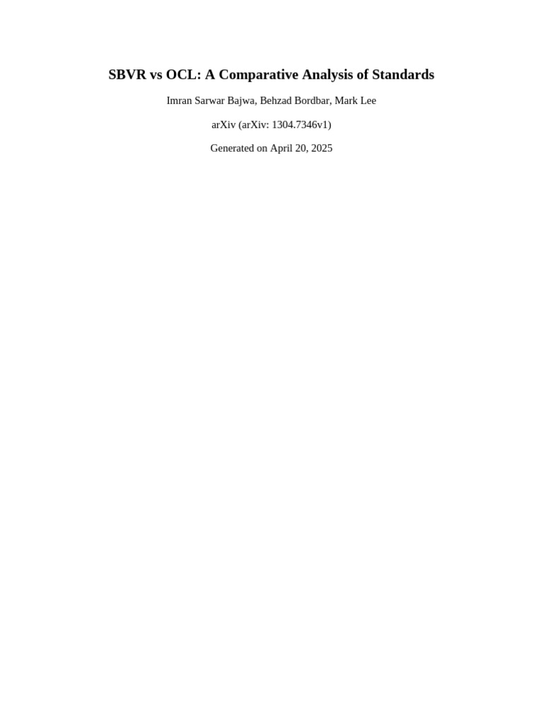 SBVR Vs OCL A Comparative Analysis of Standards | PDF | Systems ...