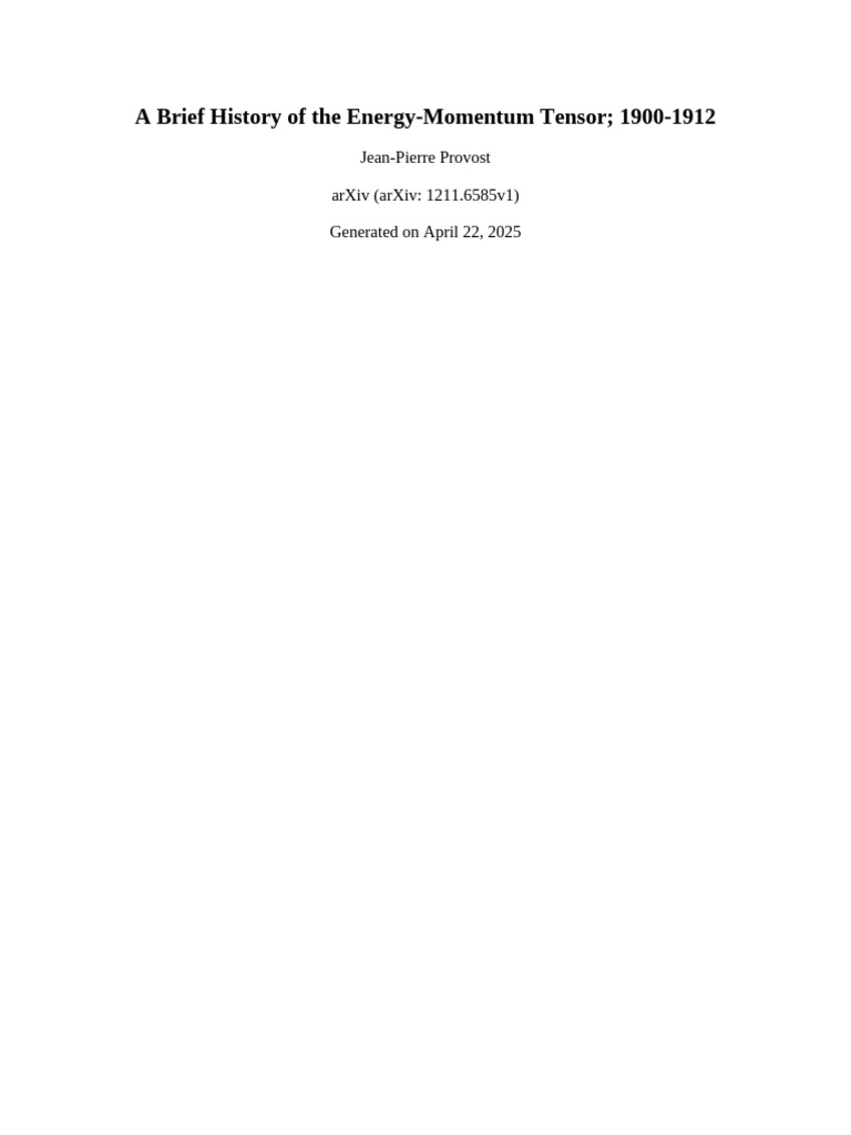 A Brief History of The Energy-Momentum Tensor 190 | PDF | Special ...