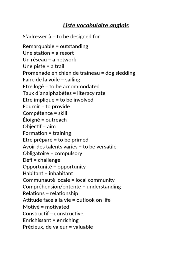 Vocabulaire Anglais Essentiel | PDF