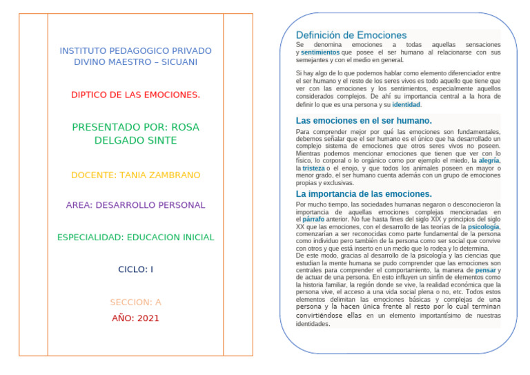 Diptico de Desarrollo Personal | PDF | Las emociones | Humano