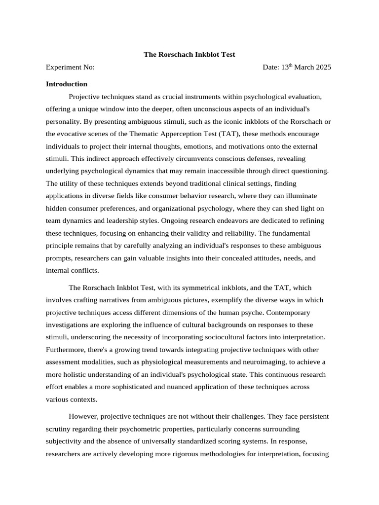 The Rorschach Inkblot Test | PDF | Validity (Statistics) | Cognitive ...